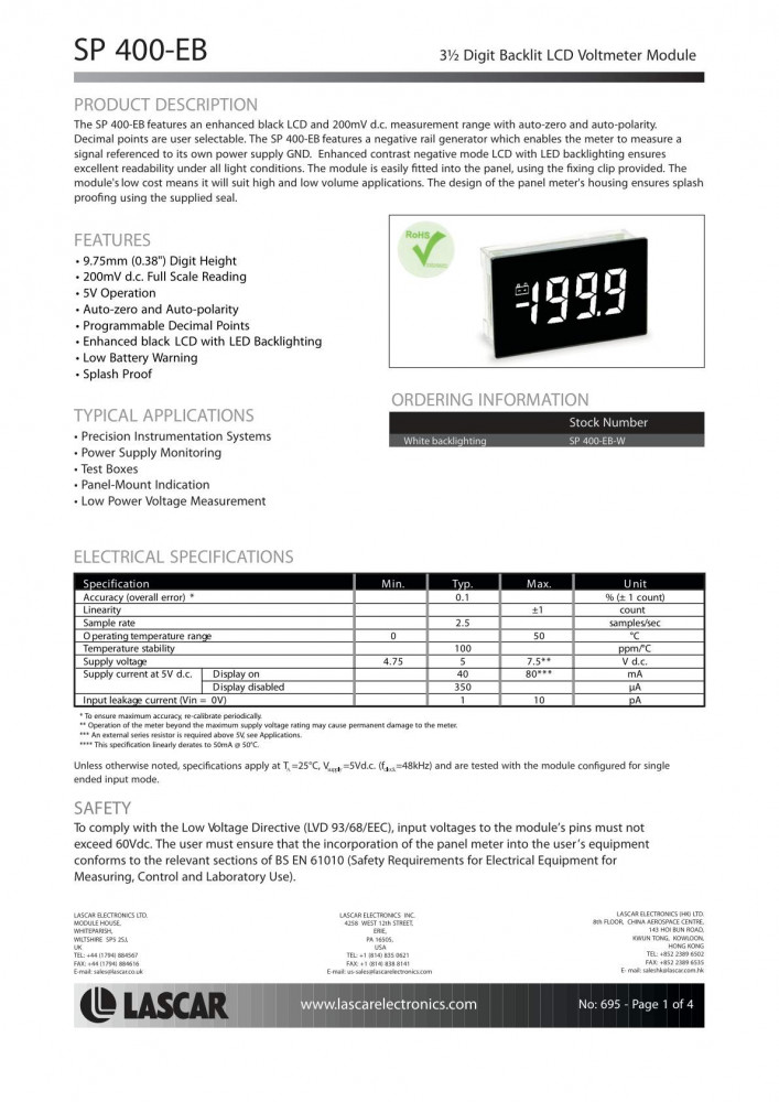SP 400-EB-W technical document page 1