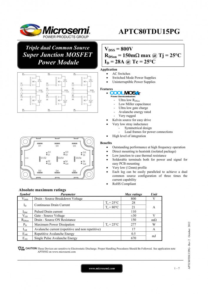 APTC80TDU15PG datasheet page 1