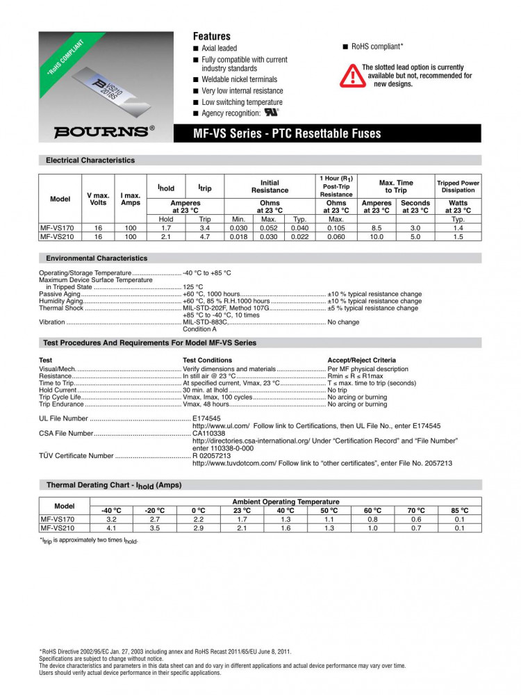 BOURNS MF-VS series datasheet page 1