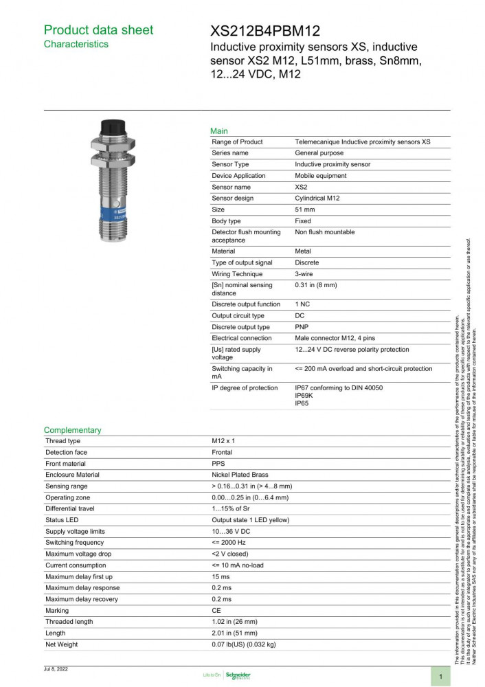 XS212B4PBM12 technical document page 1