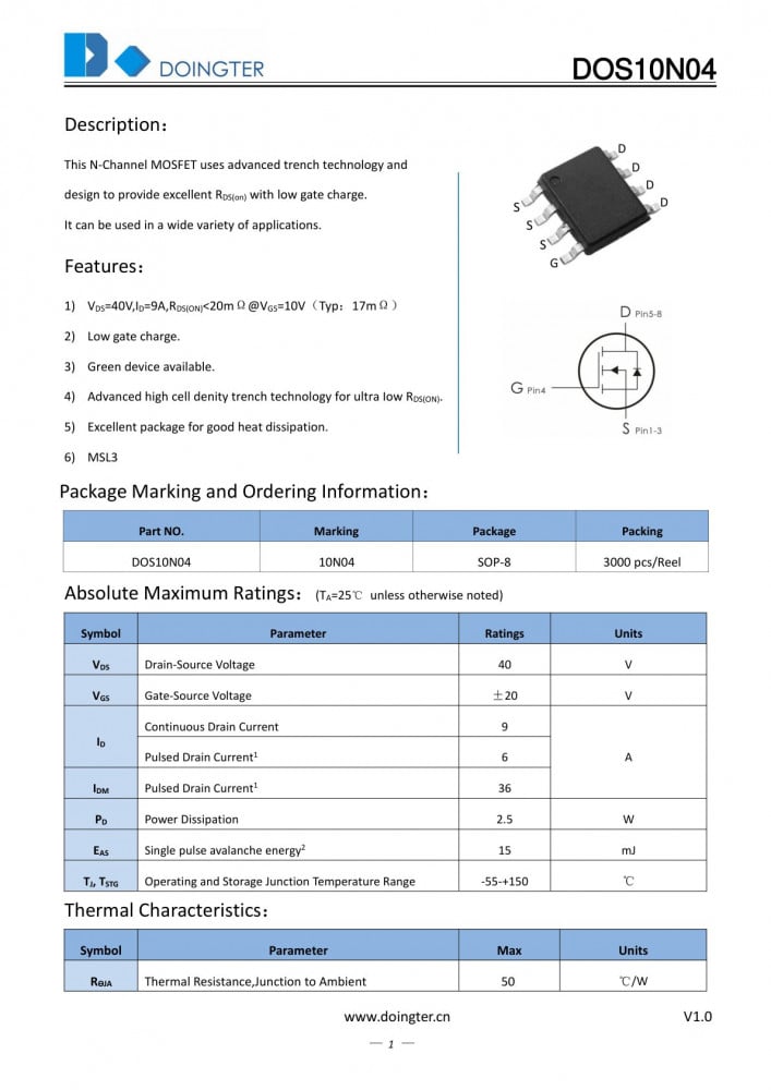 DOS10N04 datasheet page 1