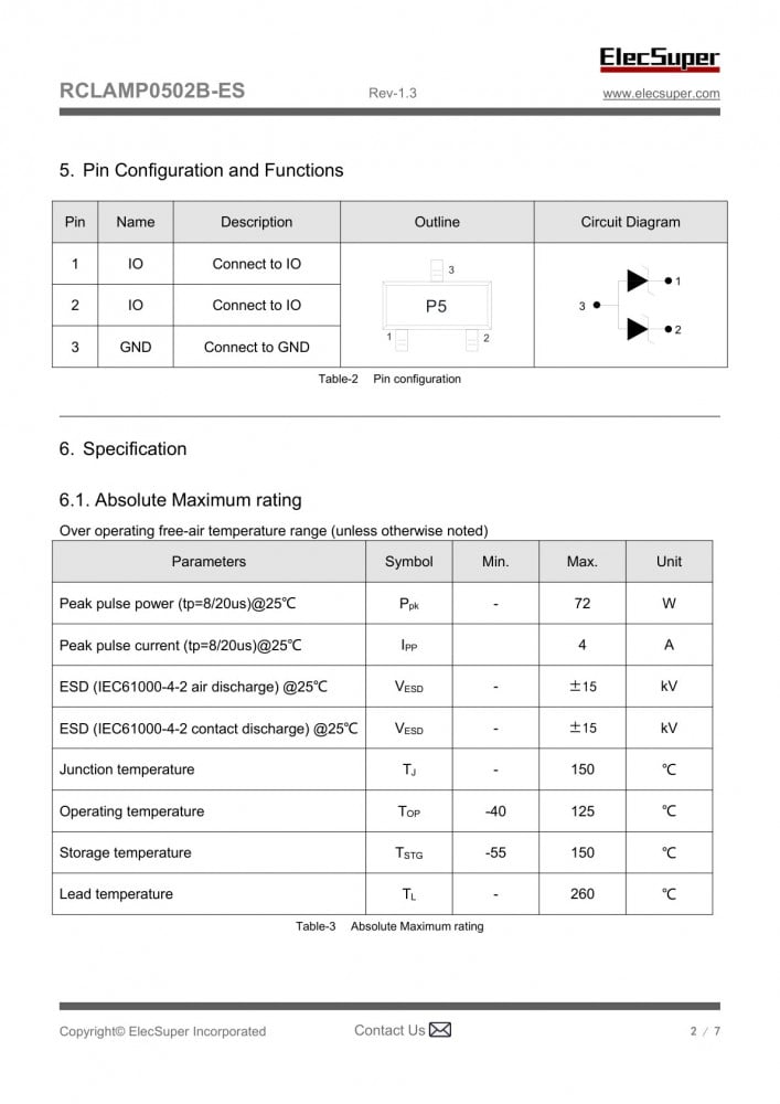 RClAMP0502B-ES datasheet page 2