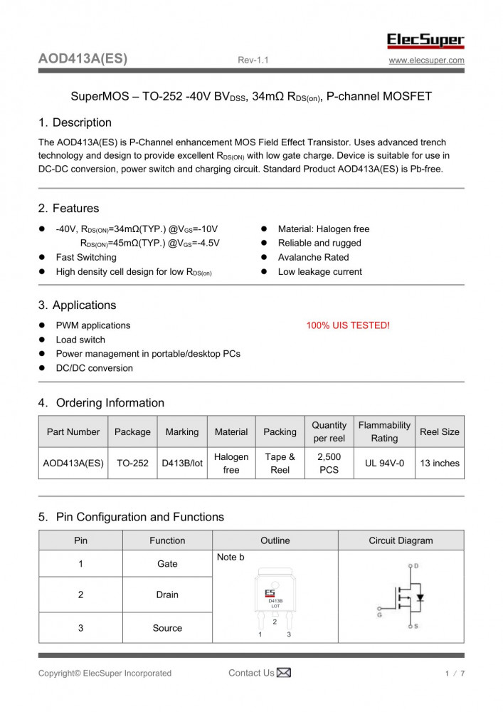 AOD413A(ES) datasheet page 1