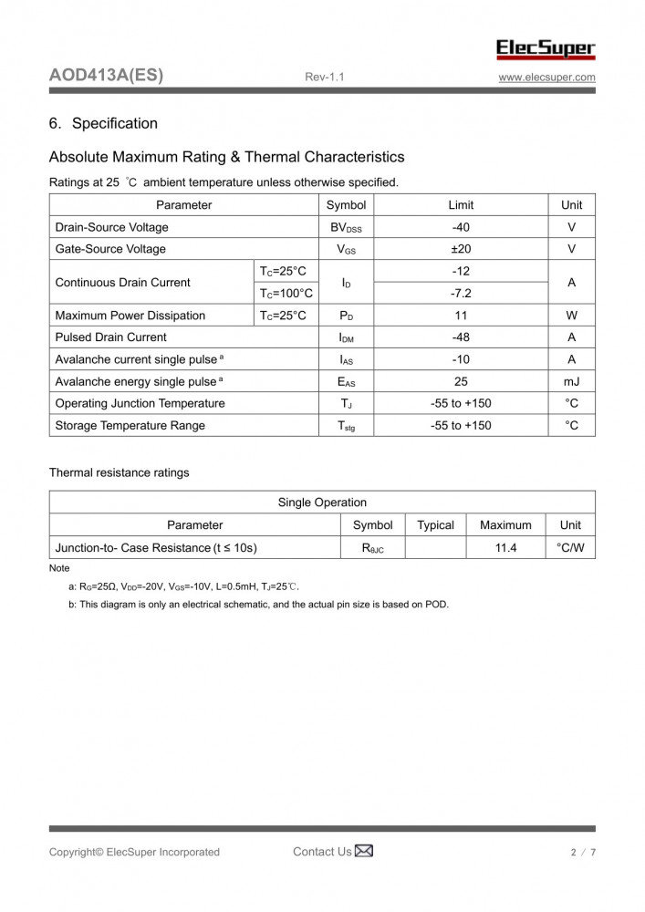 AOD413A(ES) datasheet page 2