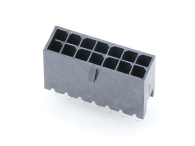 Micro-Fit+ Vertical Header, Through Hole, 3.00mm Pitch, Dual Row, 14 Circuits, 0.38µm Gold (Au) Plating, Glow-Wire Capable, Black, Tray