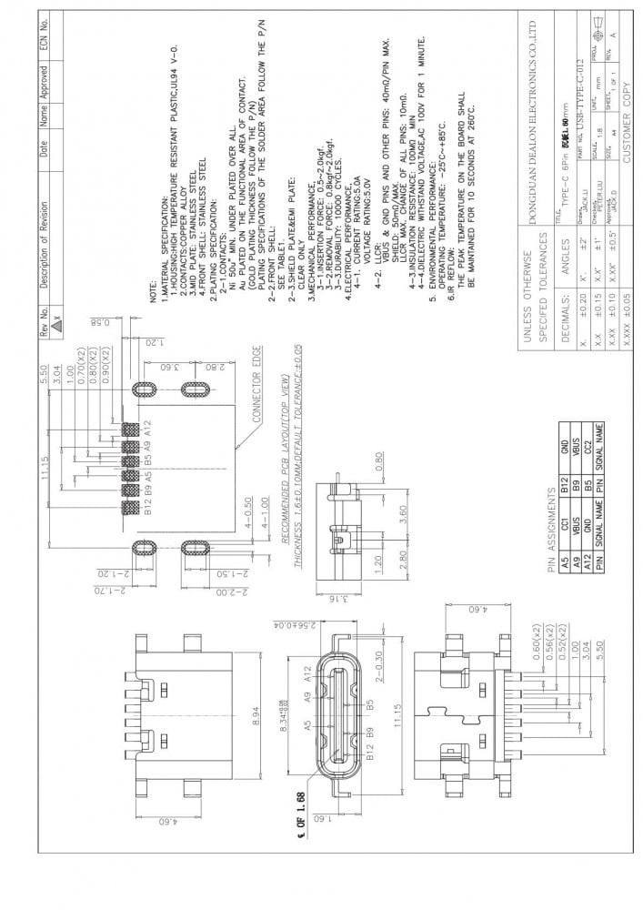 DEALON USB-TYPE-C-012 technical document preview