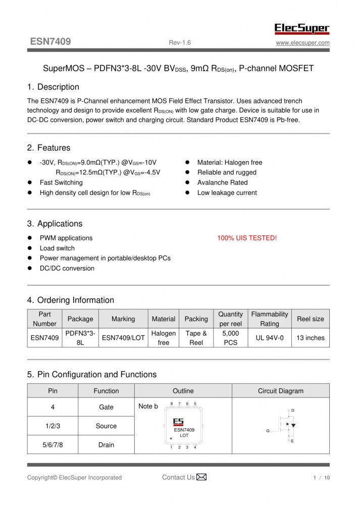 ESN7409 datasheet page 1