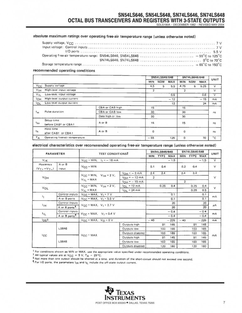 SN74LS646NS technical document page 8