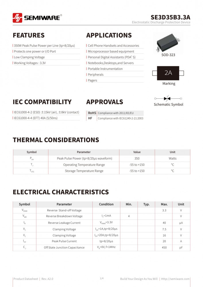 SE3D35B3.3A datasheet page 1