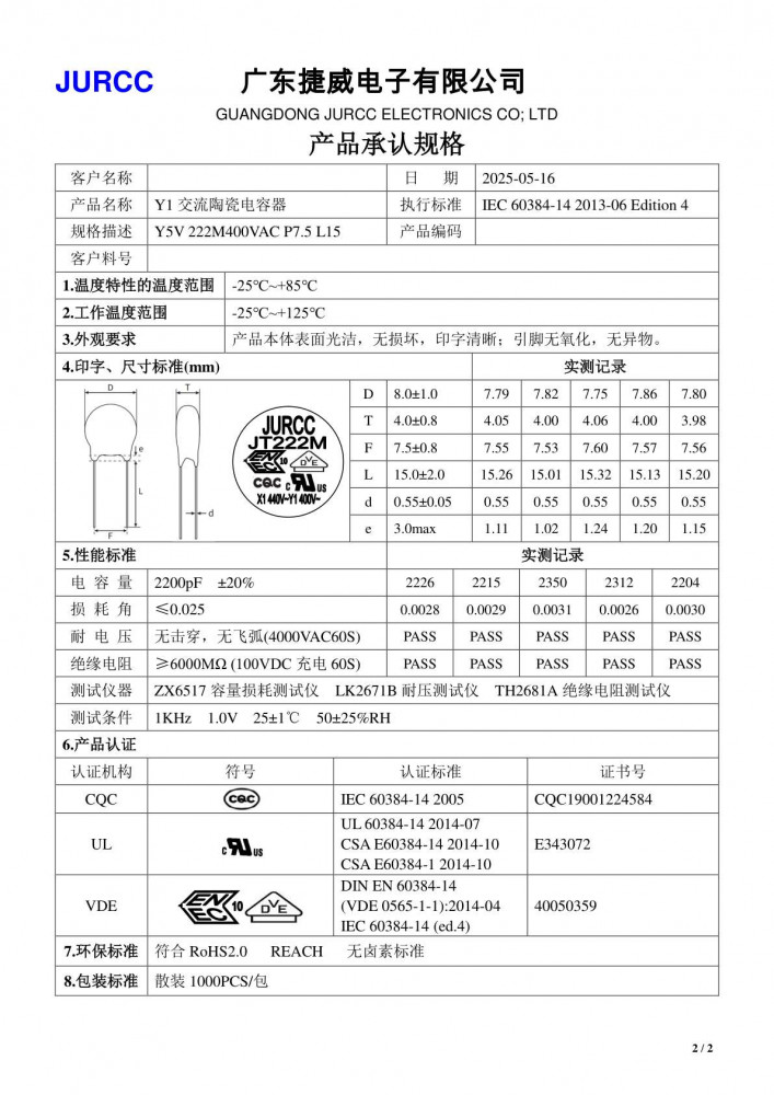 JW222M400VACP7.5 product approval document page 2