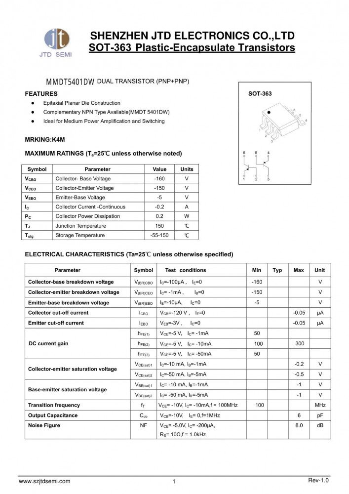 JTDMMDT5401DW datasheet page 1
