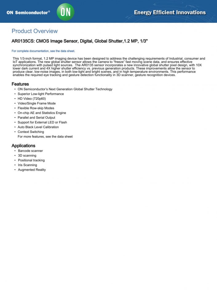 AR0135CS documentation page 1