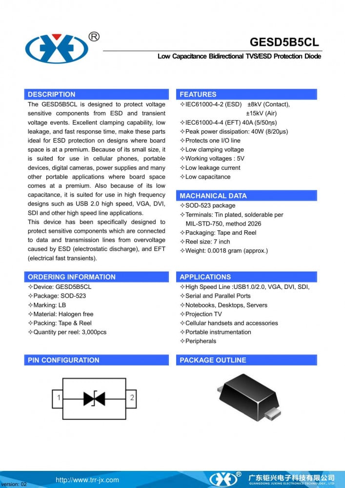 GESD5B5CL datasheet page 1