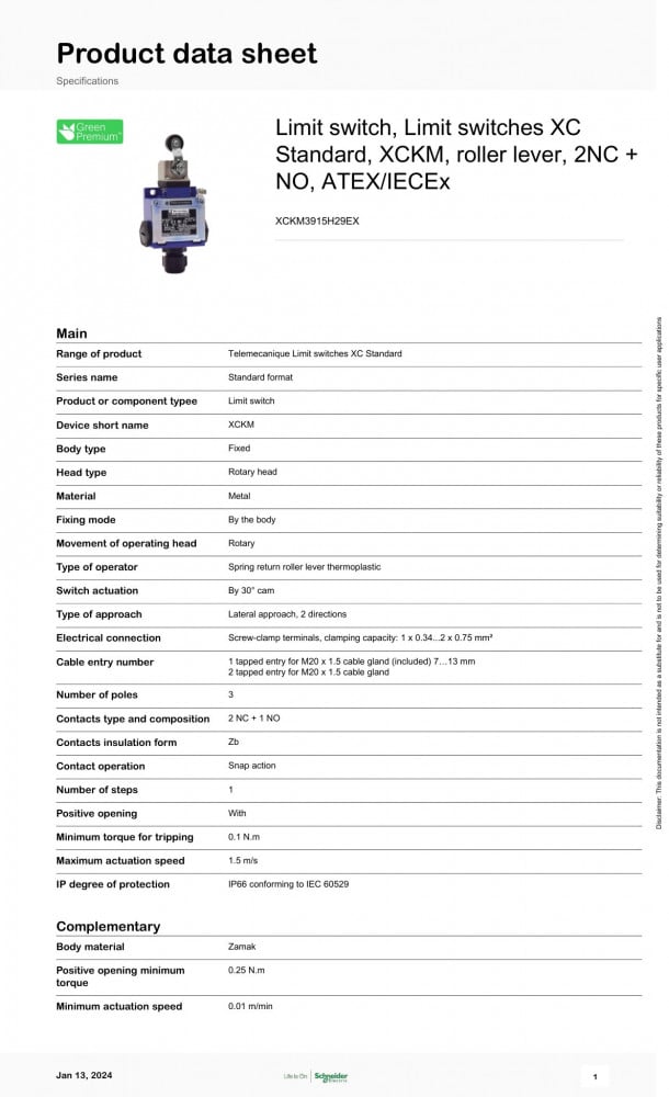 XCKM3915H29EX technical document page 1
