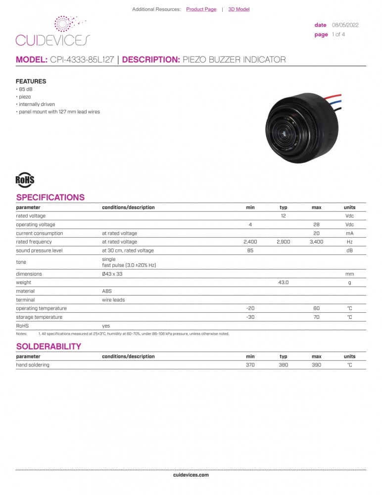 CPI-4333-85L127 datasheet page 1