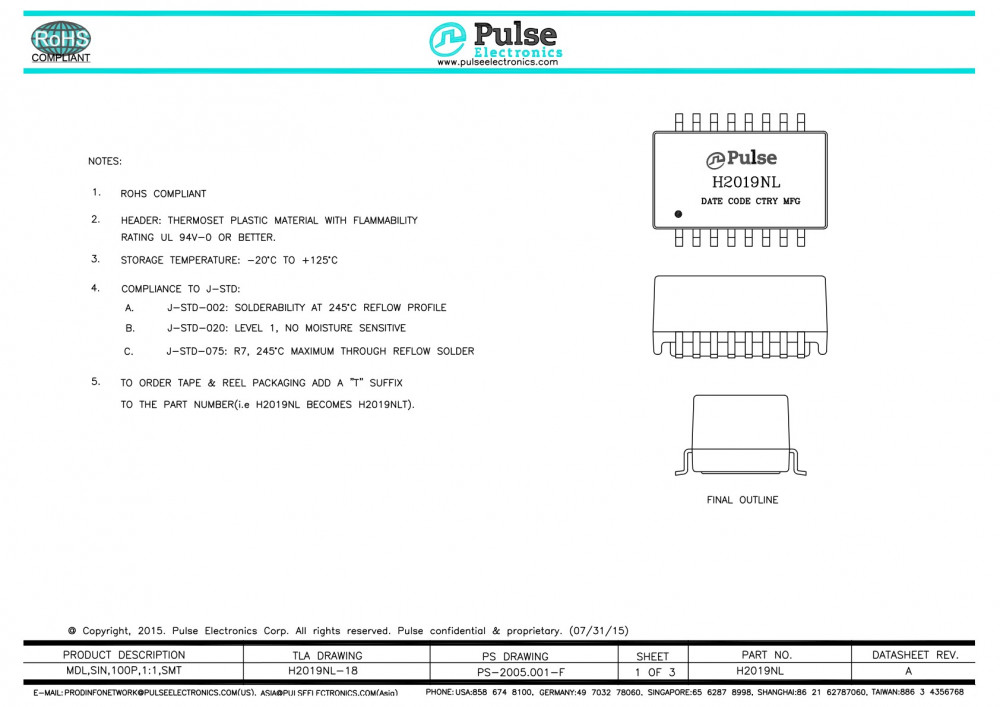 H2019NLT datasheet page 1