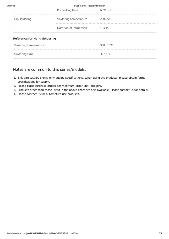 SSSF111800 circuit diagram and soldering conditions