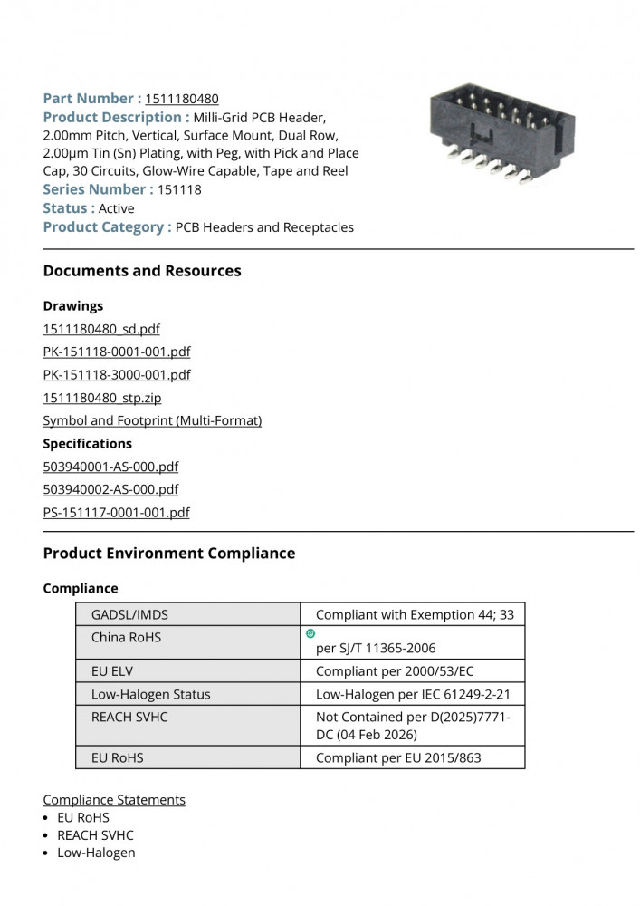 MOLEX 1511180480 product specification page 1