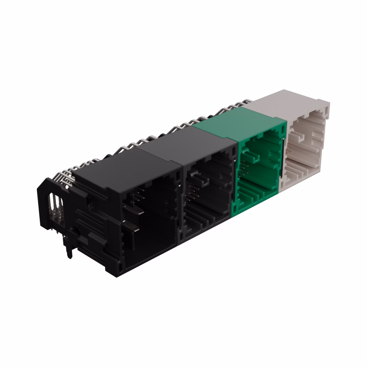 stAK50h 4 Bay Right-Angle Hybrid Header, 109 Circuits, Bay 1: 25 Circuits/Key 3/Black; Bay 2: 28 Circuits/Key 1/Dark Gray; Bay 3: 28 Circuits/Key 2/Green; Bay 4: 28 Circuits/Key 3/Gray; Tube for sale