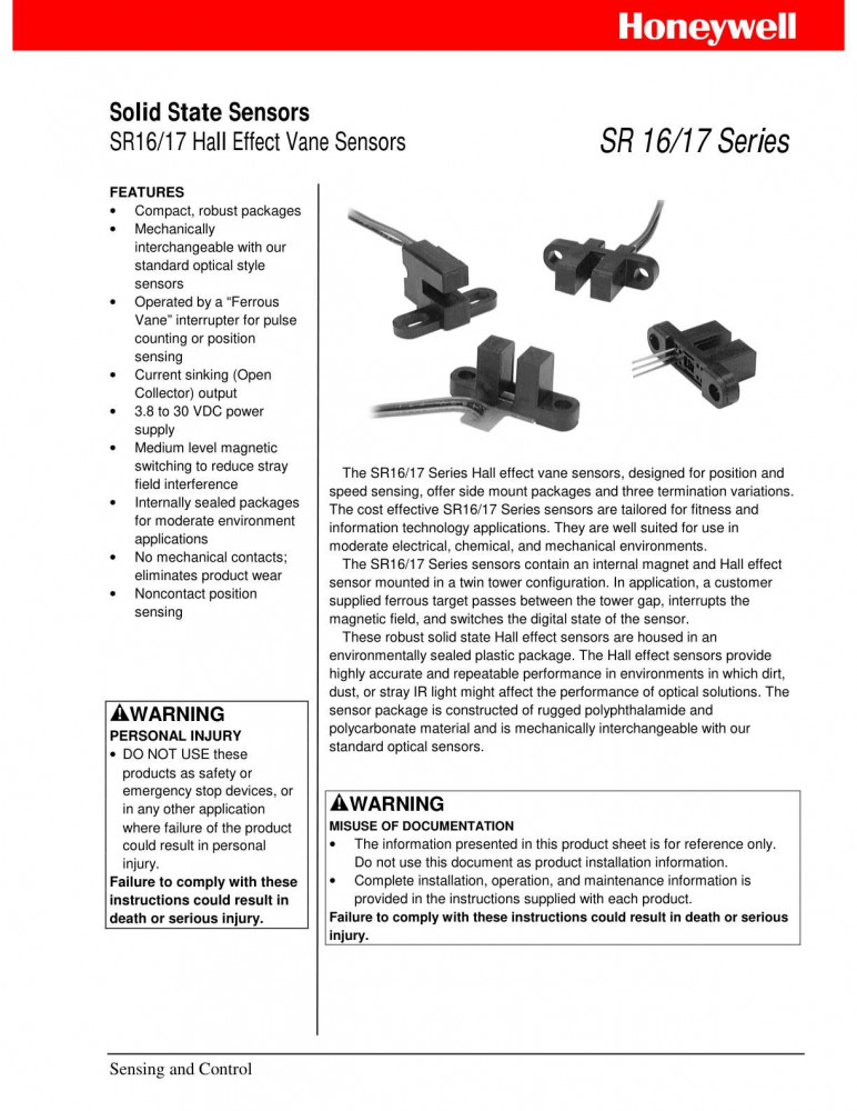 Honeywell SR16C-J4 datasheet page 2