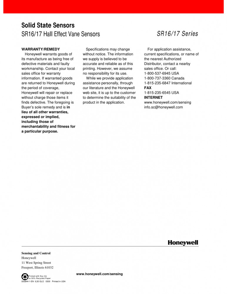 Honeywell SR16C-J4 datasheet page 5