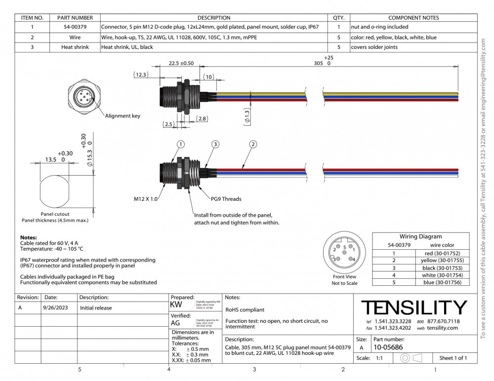 Tensility 10-05686 assembly drawing and wiring information