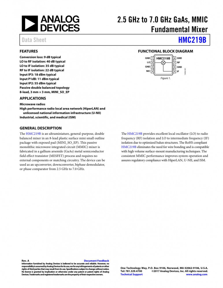 HMC219B datasheet page 1