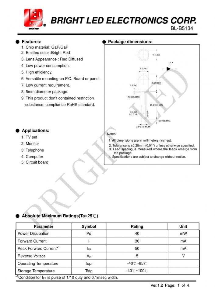 BL-B5134 datasheet page 1
