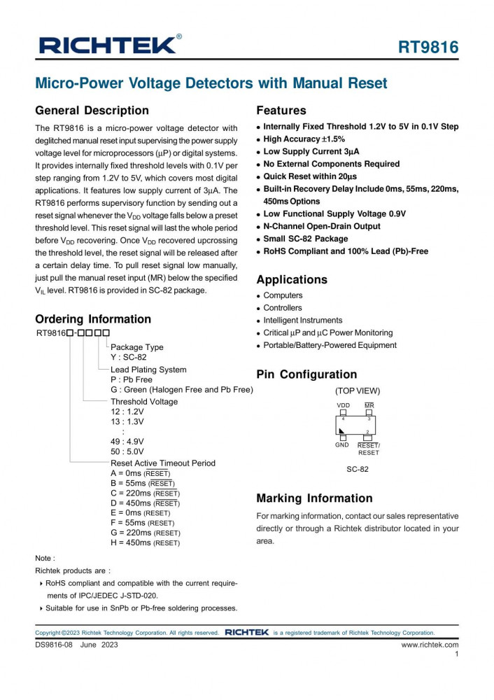 RT9816 datasheet page 1
