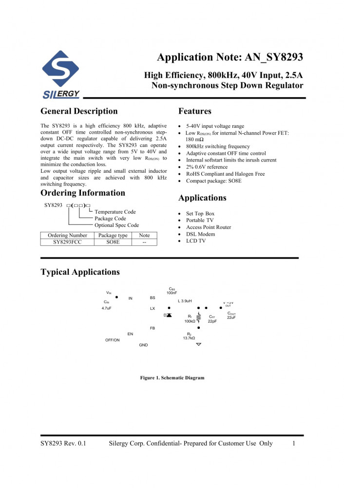 SY8293FCC datasheet page 1