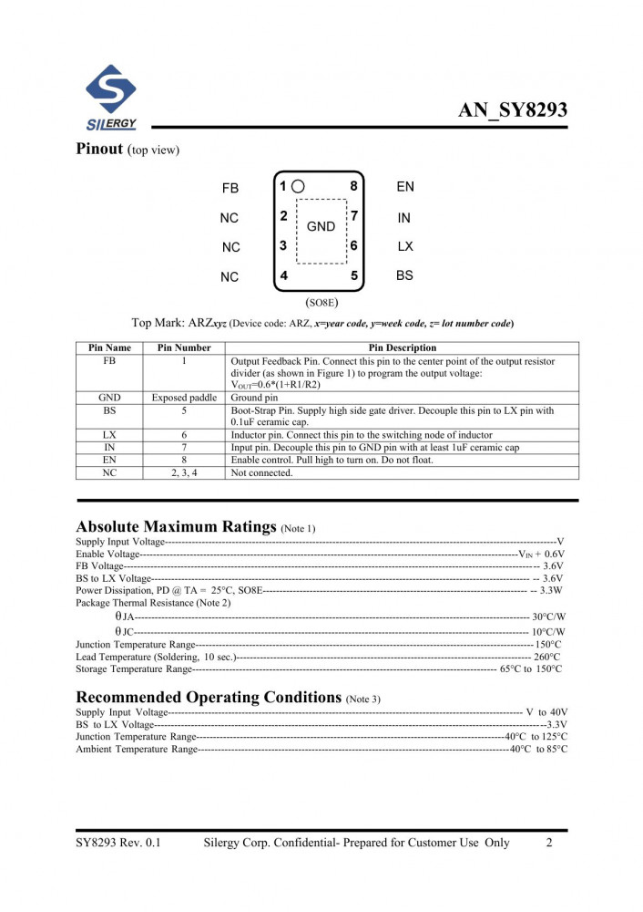 SY8293FCC datasheet page 2