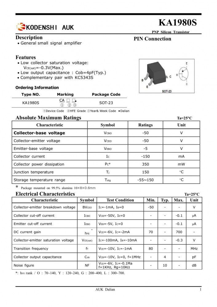 KA1980SCG datasheet page 1