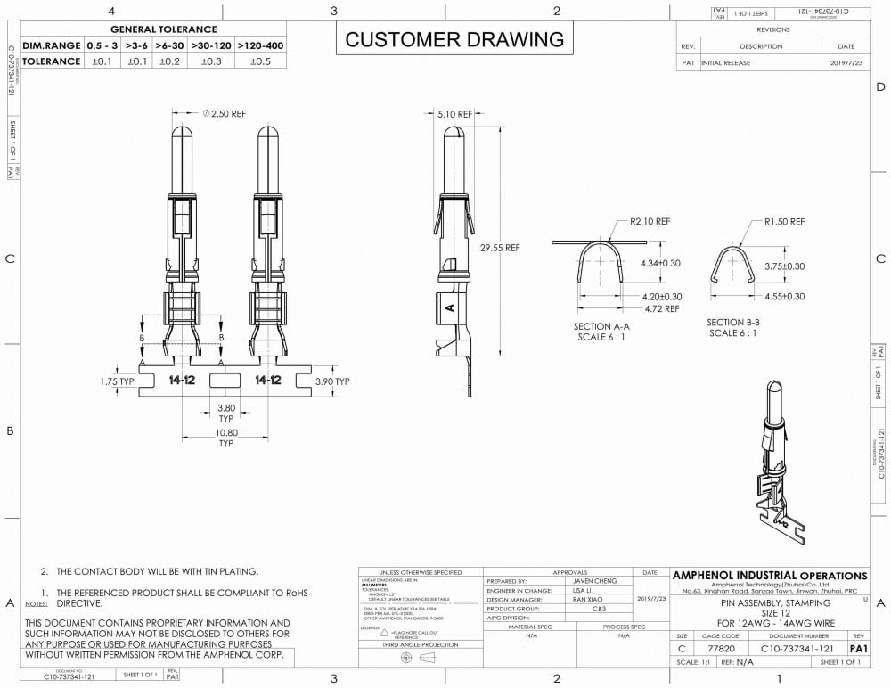 Amphenol C10-737341-121 customer drawing preview