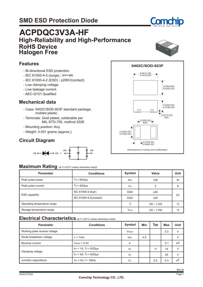 ACPDQC3V3A-HF datasheet page 1