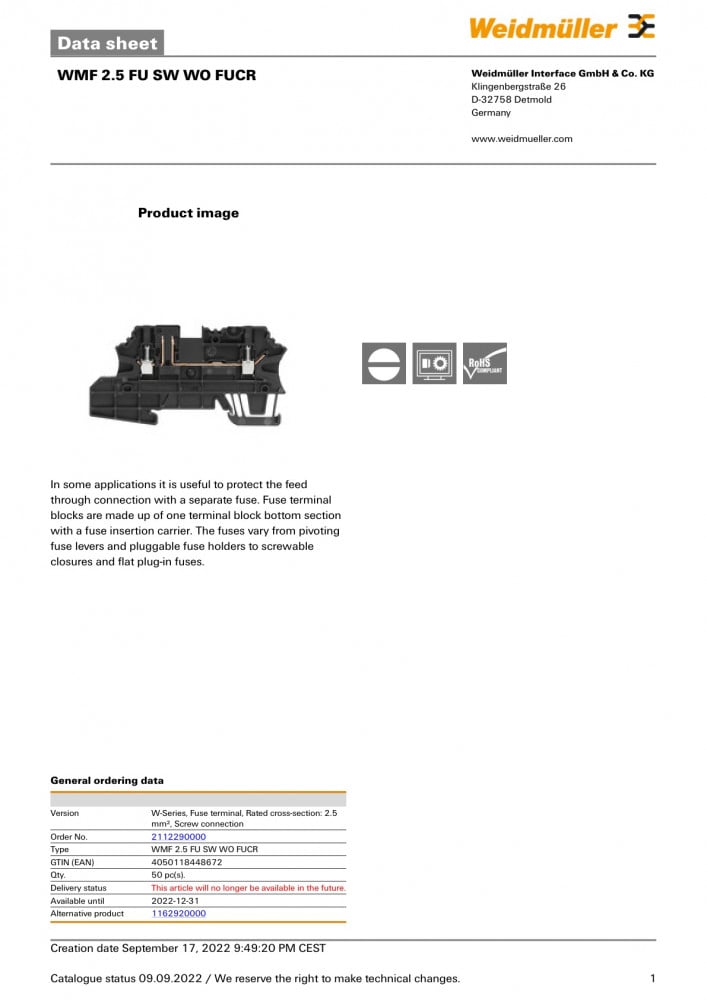 WEIDMULLER 2112290000 document page 1