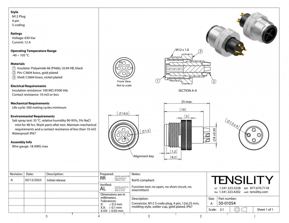 Technical drawing preview for Tensility International part 50-01054