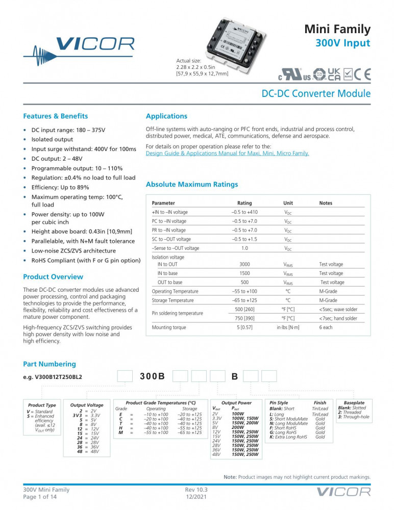 VICOR V300 family document page 1
