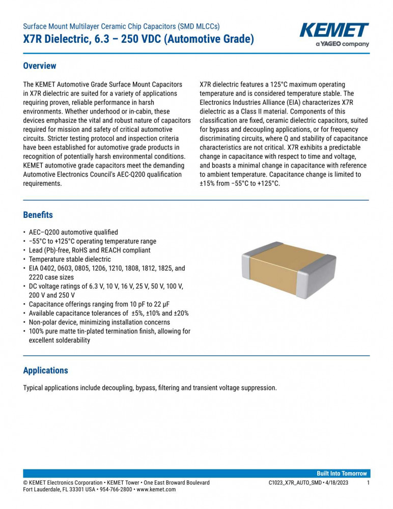 KEMET automotive X7R datasheet page 1