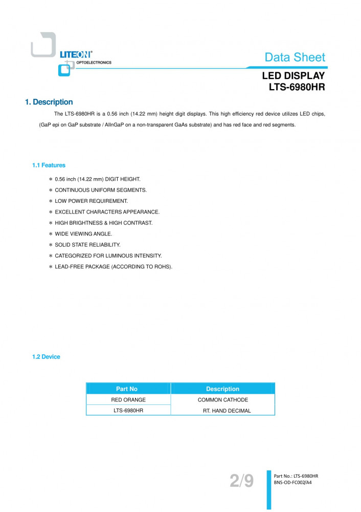 LTS-6980HR datasheet page 3