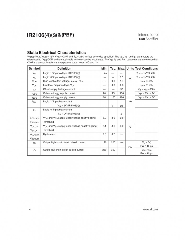 IR2106PBF datasheet page 4