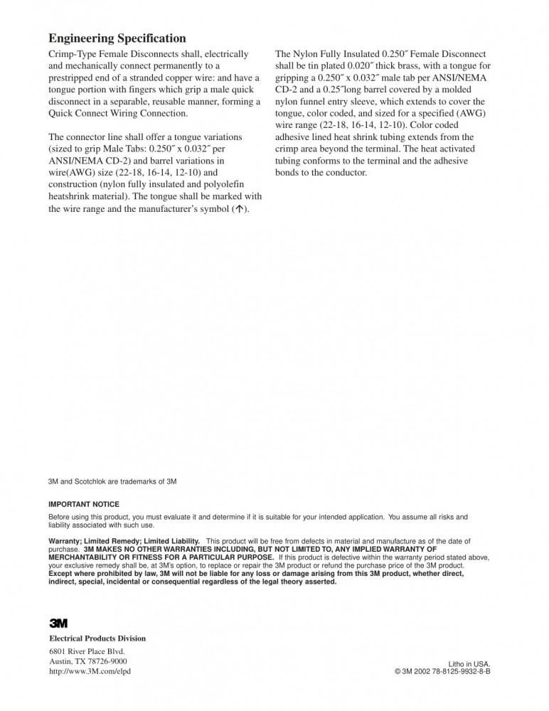 3M MNHU10-250DFIK Scotchlok terminal datasheet page 2