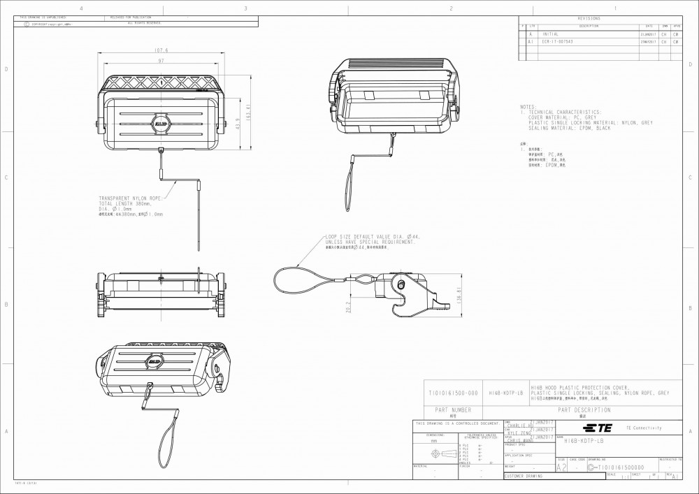 TE Connectivity T1010161500-000 controlled customer drawing preview