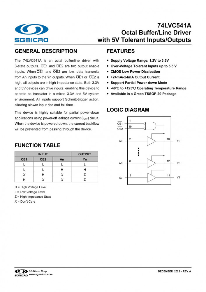 74LVC541A datasheet page 1