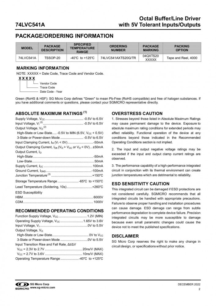 74LVC541A datasheet page 2