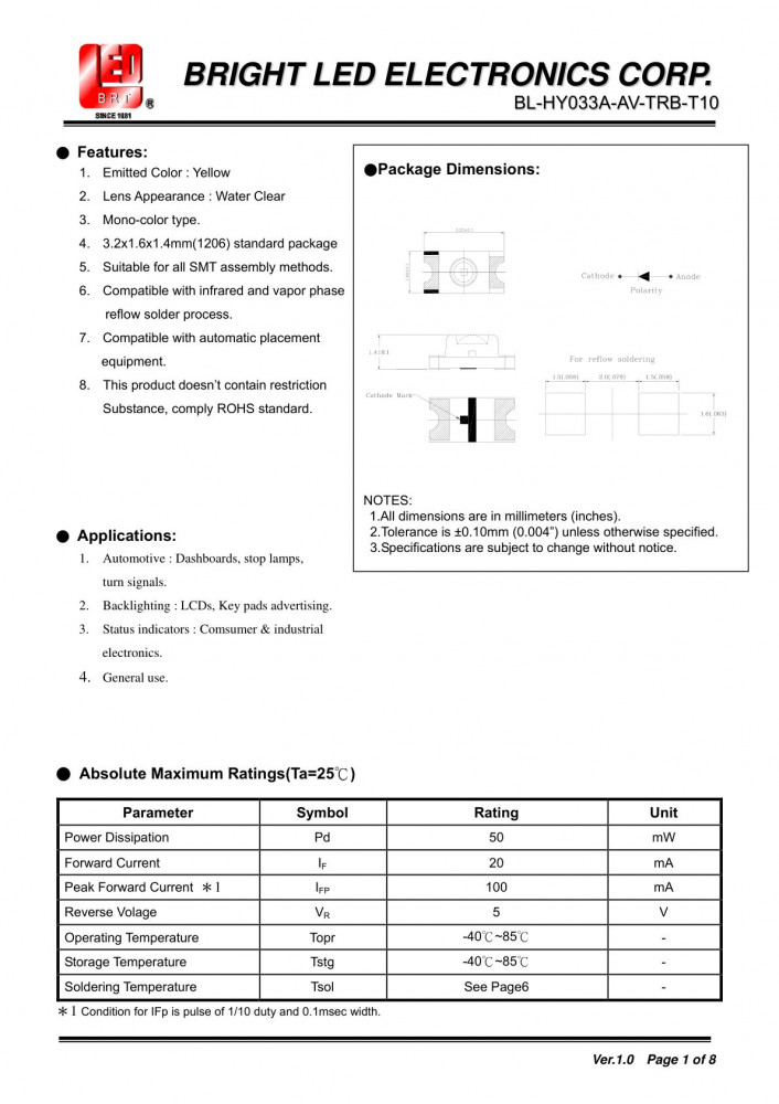 BL-HY033A-AV-TRB-T10 datasheet page 1