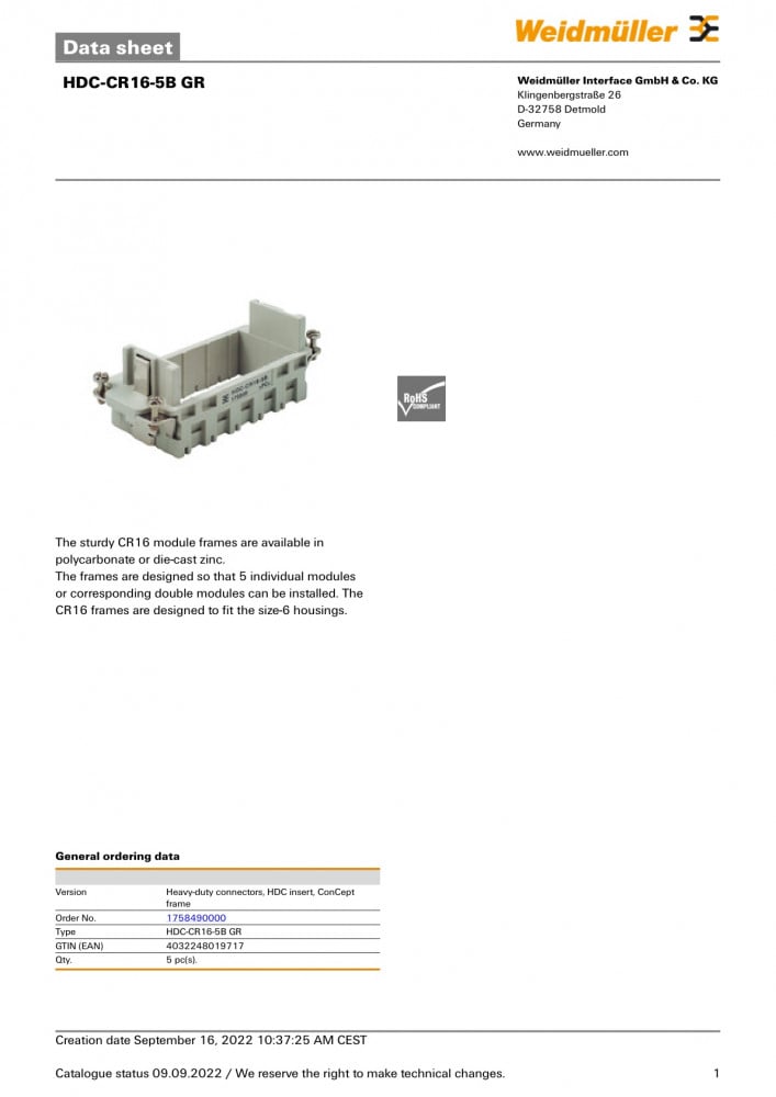WEIDMULLER 1758490000 technical document page 1