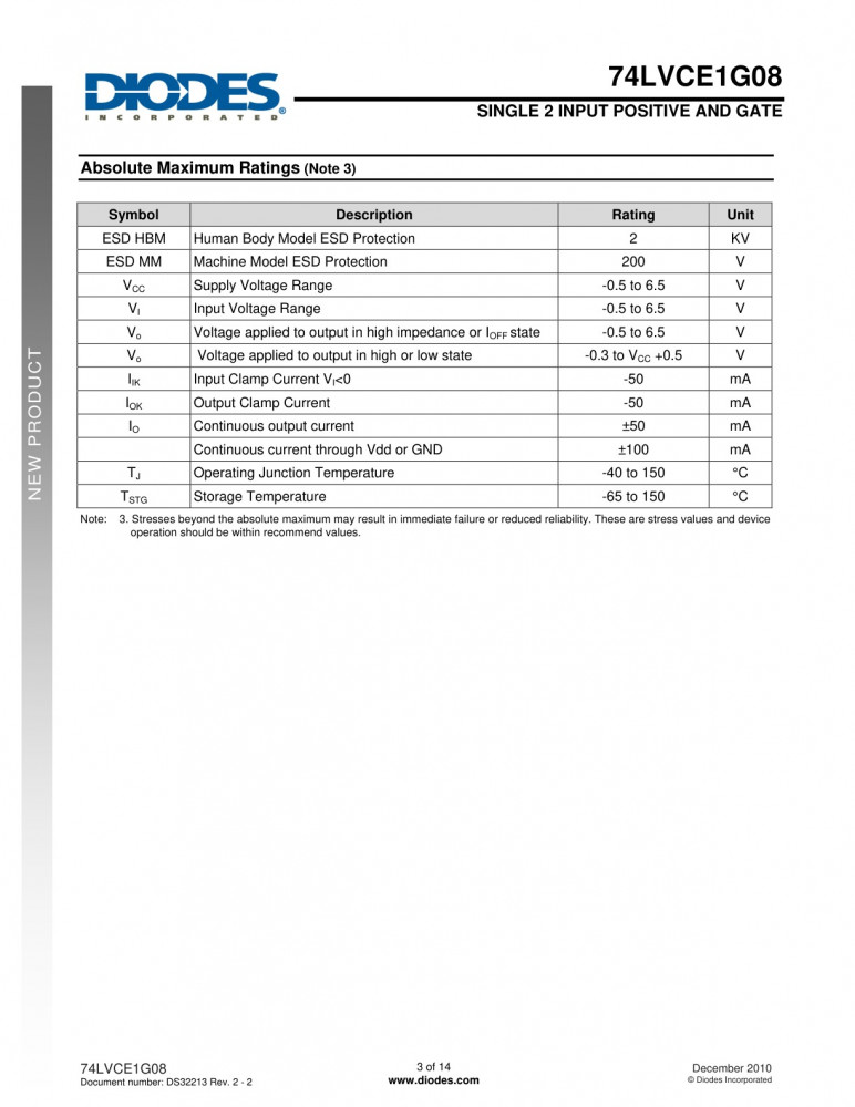 74LVCE1G08FZ4-7 datasheet page 3