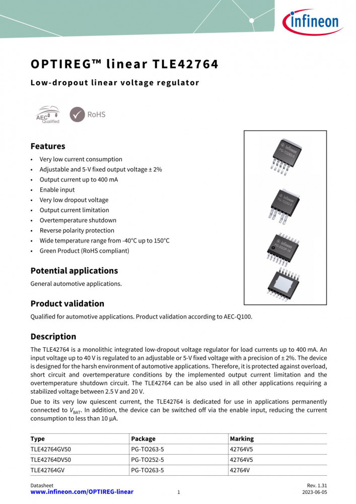 TLE42764 datasheet page 1