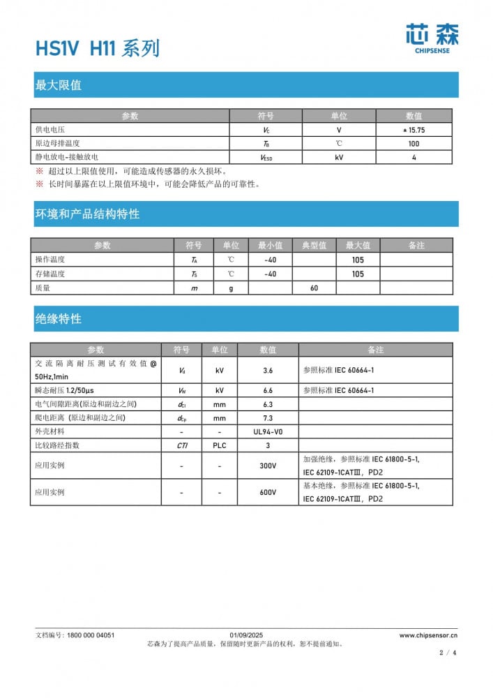 HS1V 100 H11 technical document page 2