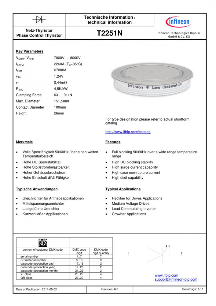 T2251N70TOH technical document page 1